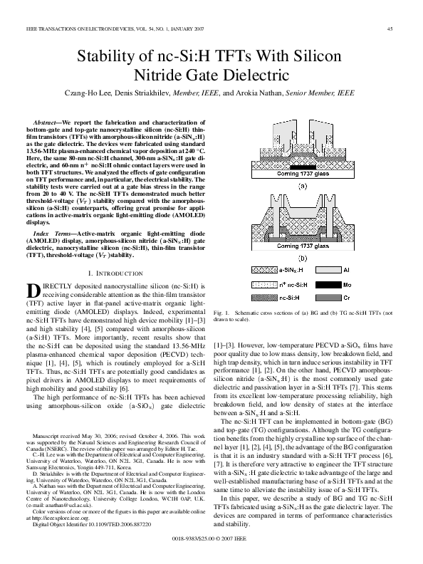(PDF) Stability of nc-Si:H TFTs With Silicon Nitride Gate Dielectric