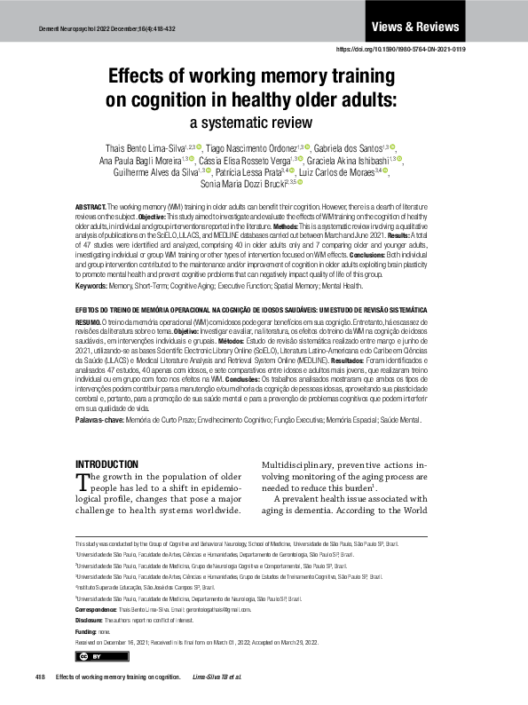 (PDF) Effects of working memory training on cognition in healthy older adults: A systematic review