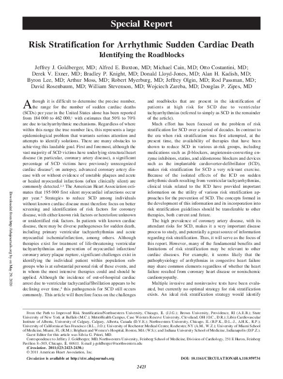 (PDF) Risk Stratification for Arrhythmic Sudden Cardiac Death