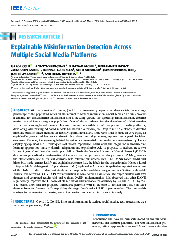 Pdf Explainable Misinformation Detection Across Multiple Social Media Platforms