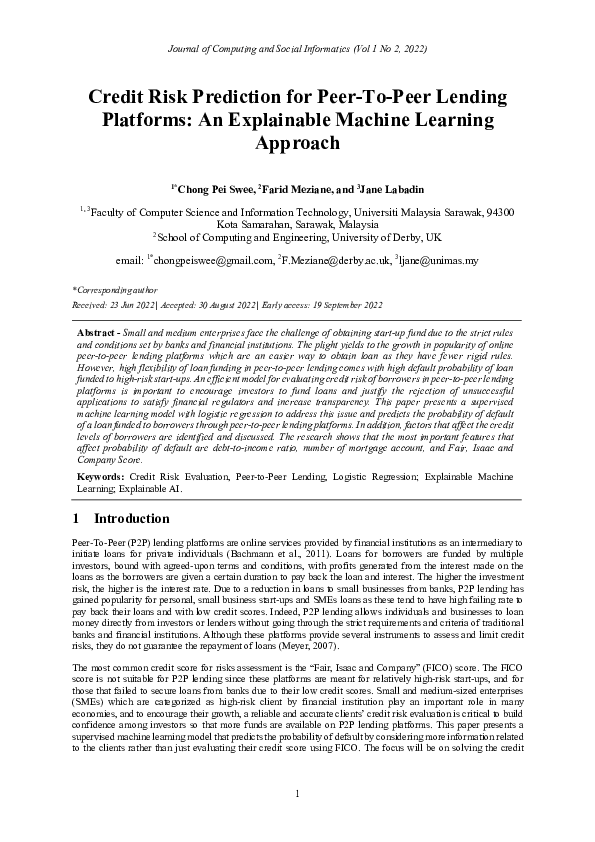 (PDF) Credit Risk Prediction for Peer-To-Peer Lending Platforms: An ...