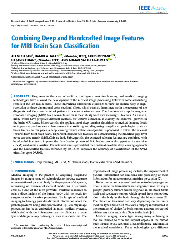 Combining Deep and Handcrafted Image Features for MRI Brain Scan Classification