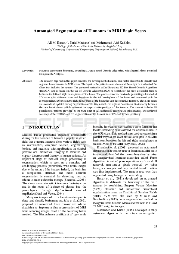 (PDF) Automated Segmentation of Tumours in MRI Brain Scans