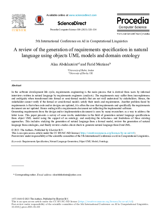 (PDF) A review of the generation of requirements specification in natural language using objects ...
