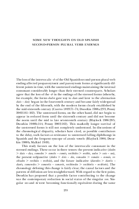 (PDF) Some New Thoughts on Old Spanish Second-Person Plural Verb Endings | Cynthia Kauffeld ...