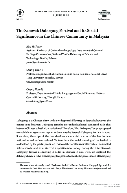 (PDF) The Sarawak Dabogong Festival and Its Social Significance in the ...