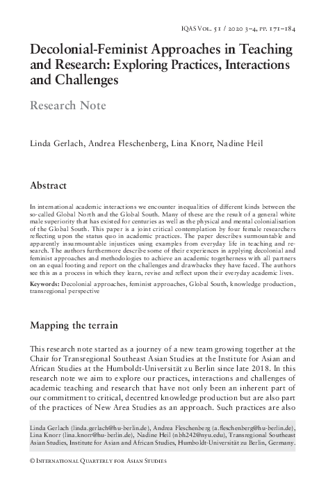 (PDF) Decolonial-Feminist Approaches in Teaching and Research: Exploring Practices, Interactions ...