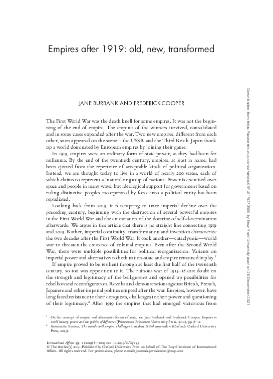 (PDF) Empires after 1919: old, new, transformed