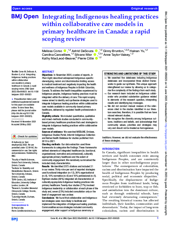 (PDF) Integrating Indigenous healing practices within collaborative ...