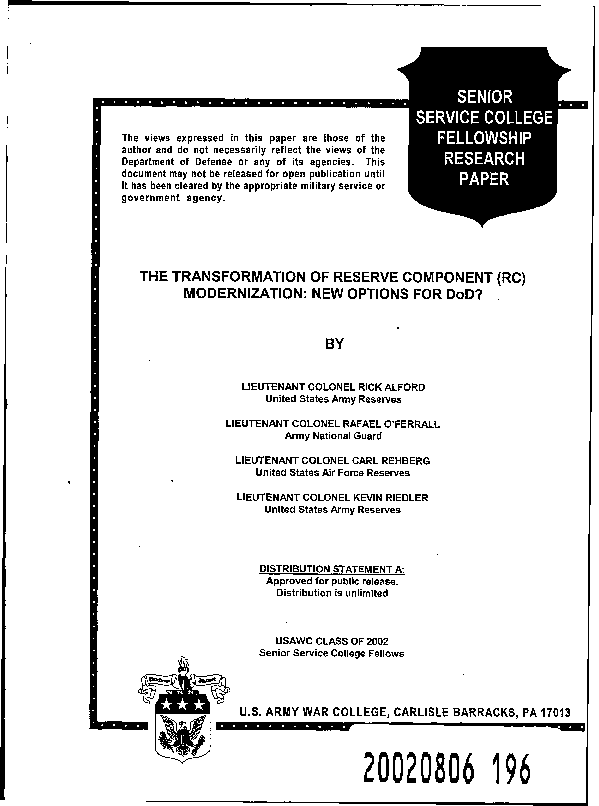 (PDF) The Transformation of Reserve Component (RC) Modernization: New ...