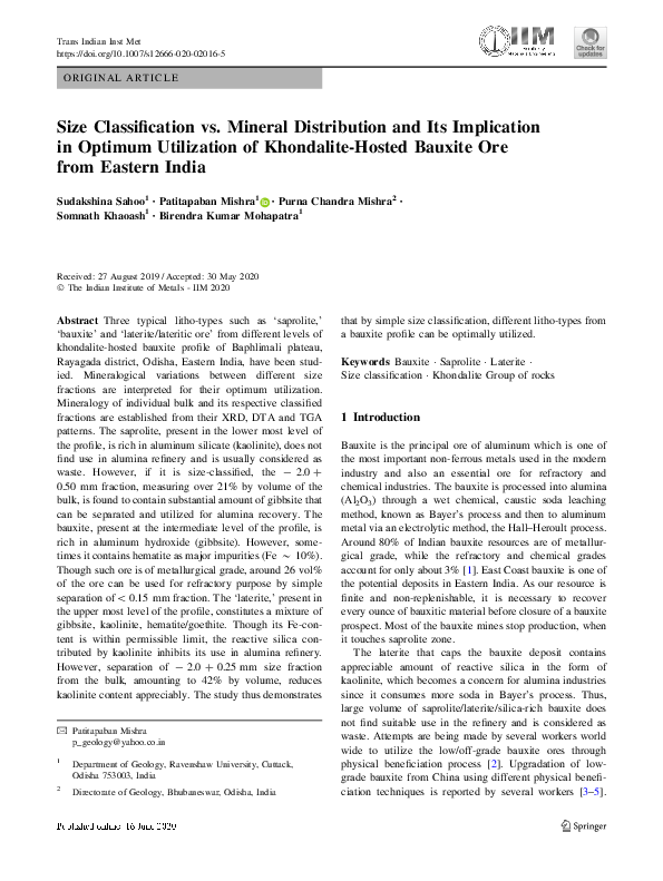 (PDF) Size Classification vs. Mineral Distribution and Its Implication ...