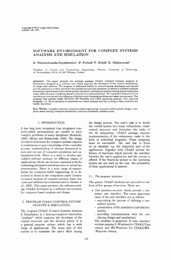 (PDF) Software Environment for Complex Systems Analysis and Simulation | Ewa Niewiadomska ...