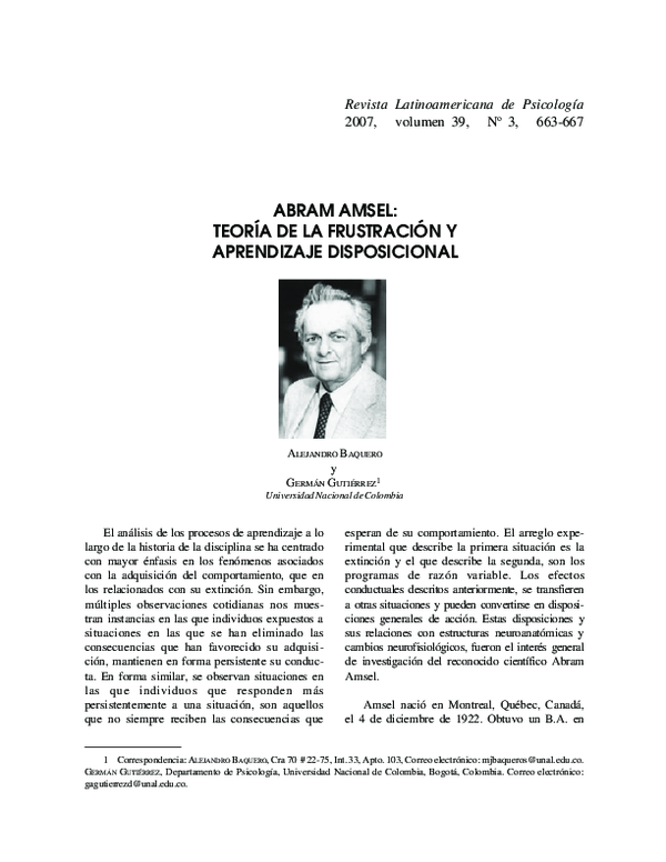 (PDF) Abram Amsel: Teoría de la Frustración y aprendizaje disposicional