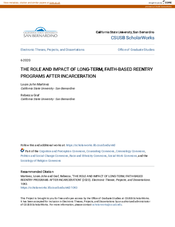 (PDF) The Role and Impact of Long-Term, Faith-Based Reentry Programs ...