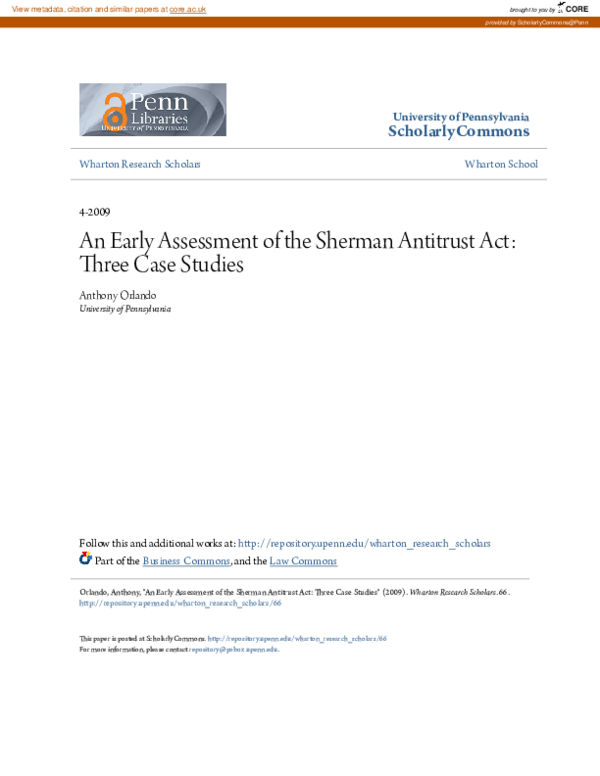 (PDF) An Early Assessment of the Sherman Antitrust Act: Three Case ...