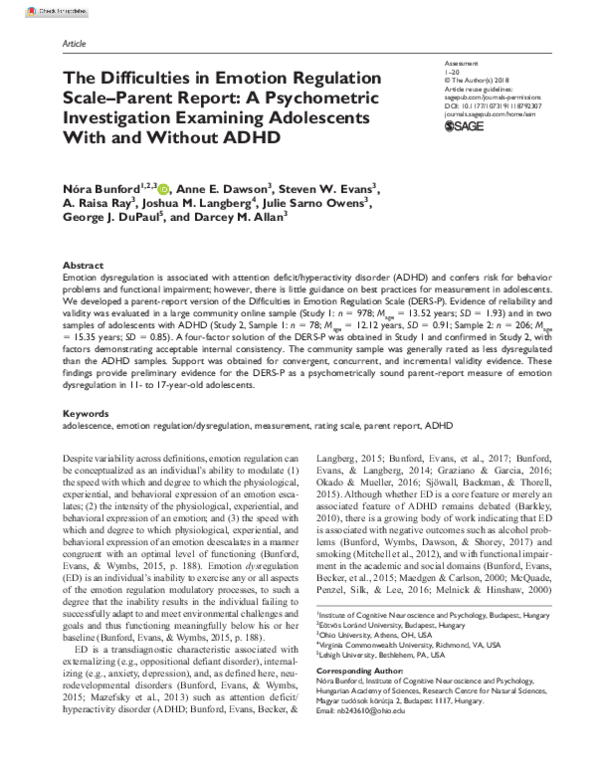 (PDF) Difficulties in Emotion Regulation Scale--Parent Report