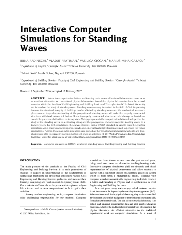 (PDF) Interactive computer simulations for standing waves