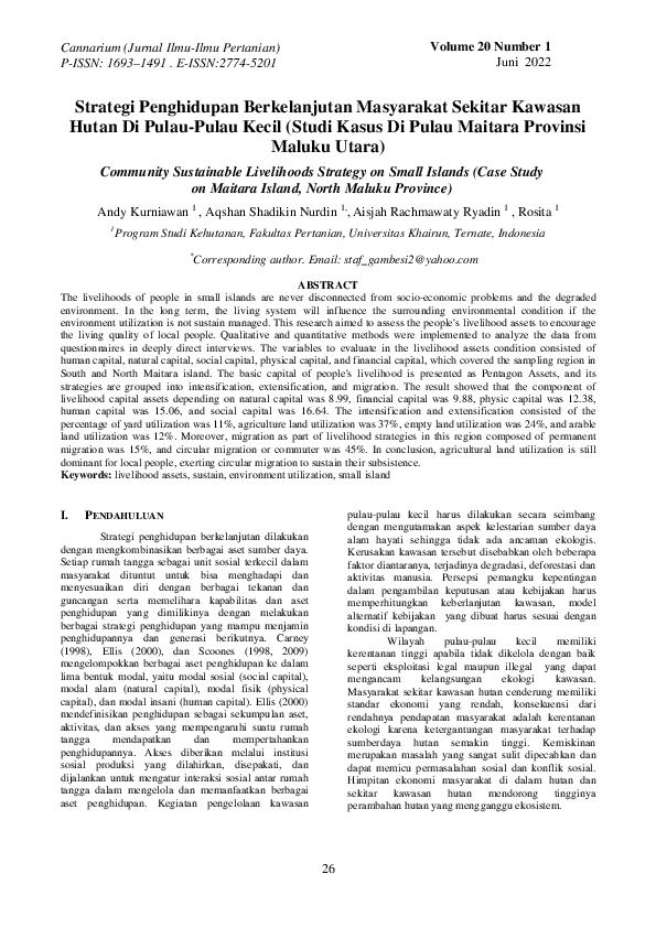 (PDF) Strategi Penghidupan Berkelanjutan Masyarakat Sekitar Kawasan Hutan Di Pulau-Pulau Kecil ...