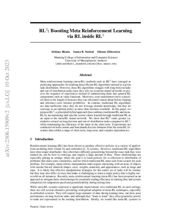 (PDF) RL$^3$: Boosting Meta Reinforcement Learning via RL inside RL$^2$
