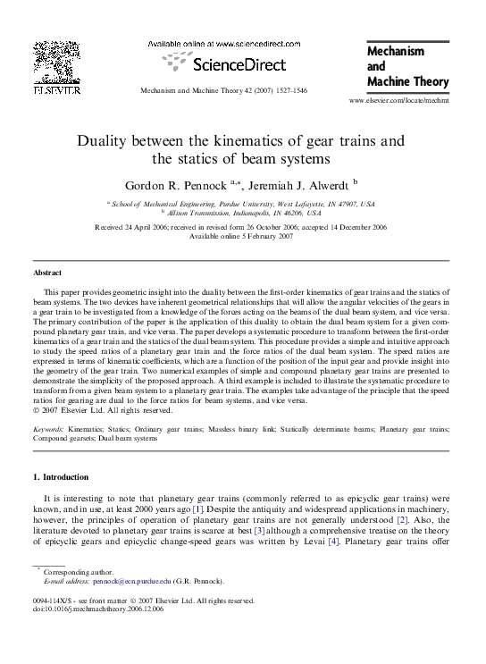 (PDF) Duality between the kinematics of gear trains and the statics of ...