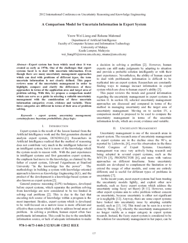 (PDF) A comparison model for uncertain information in expert system