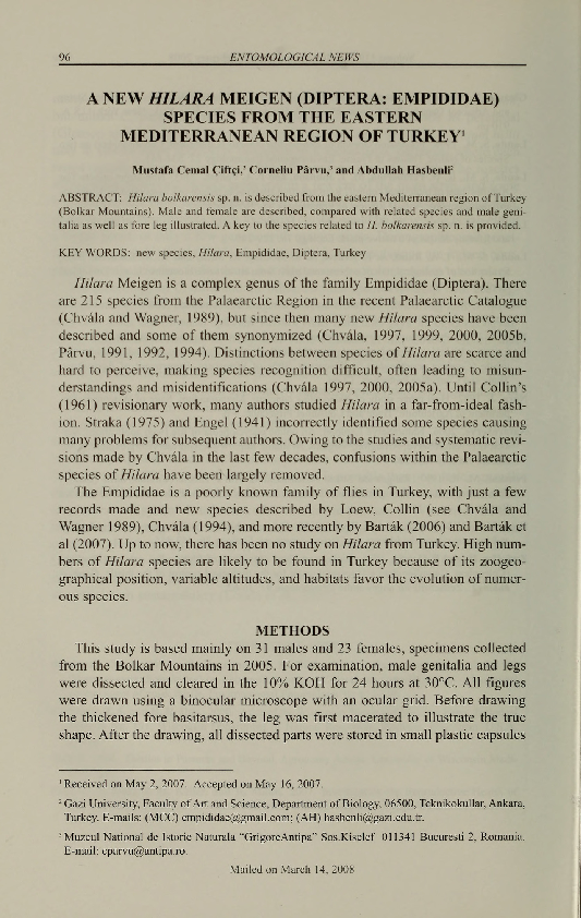 (PDF) A New Hilara Meigen (Diptera: Empididae) Species from the Eastern Mediterranean Region of ...