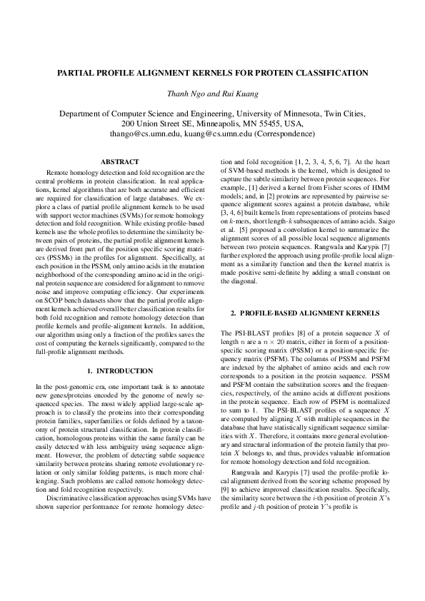 (PDF) Partial profile alignment kernels for protein classification