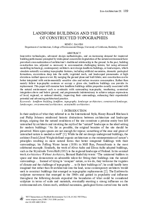 (PDF) Landform Buildings and the Future of Constructed Topographies