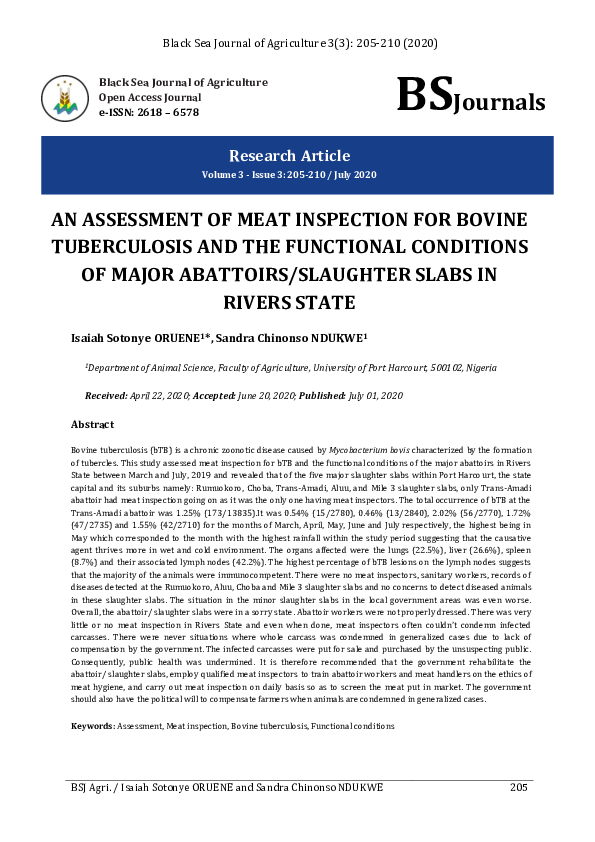 (PDF) An Assessment of Meat Inspection for Bovine Tuberculosis and the ...