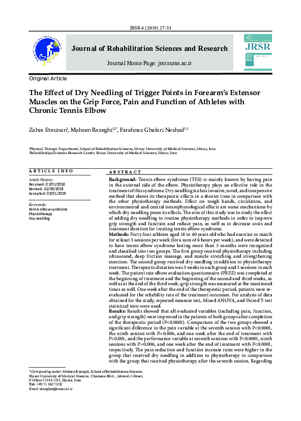 (PDF) The Effect of Dry Needling of Trigger Points in Forearm’s ...