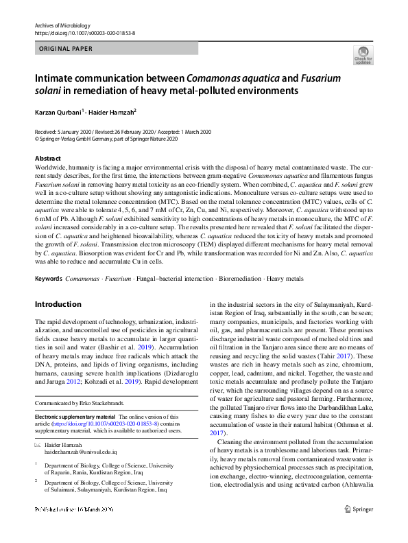 (PDF) Intimate communication between Comamonas aquatica and Fusarium ...