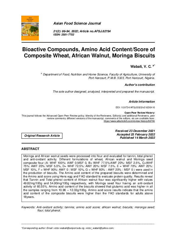 (PDF) Bioactive Compounds, Amino Acid Content/Score of Composite Wheat ...