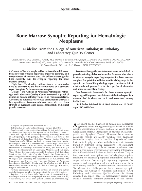 (PDF) Bone Marrow Synoptic Reporting for Hematologic Neoplasms ...