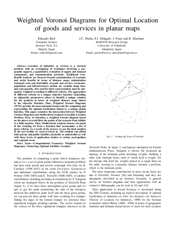 (PDF) Weighted Voronoi Diagrams for Optimal Location of Goods and Services in Planar Maps