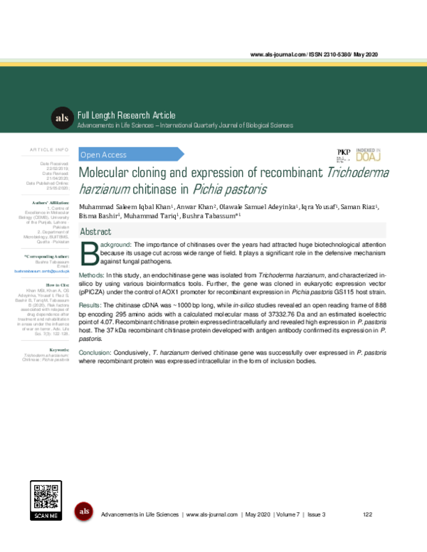 (PDF) Molecular cloning and expression of recombinant Trichoderma ...