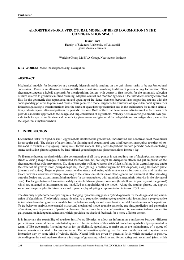 Pdf Algorithms For A Structural Model Of Biped Locomotion In The Configuration Space