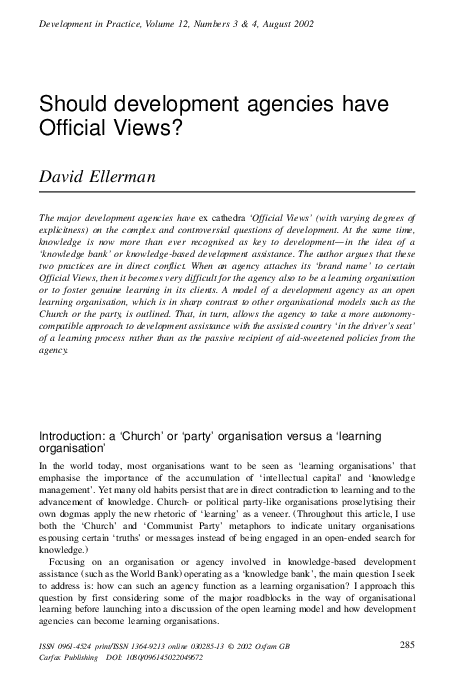 (PDF) 3. Should development agencies have Official Views?