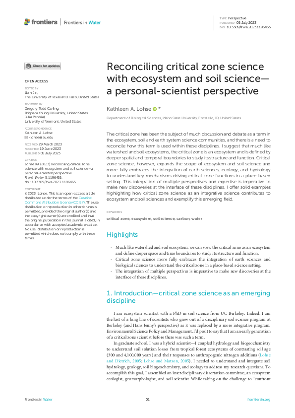 (PDF) Reconciling critical zone science with ecosystem and soil science ...
