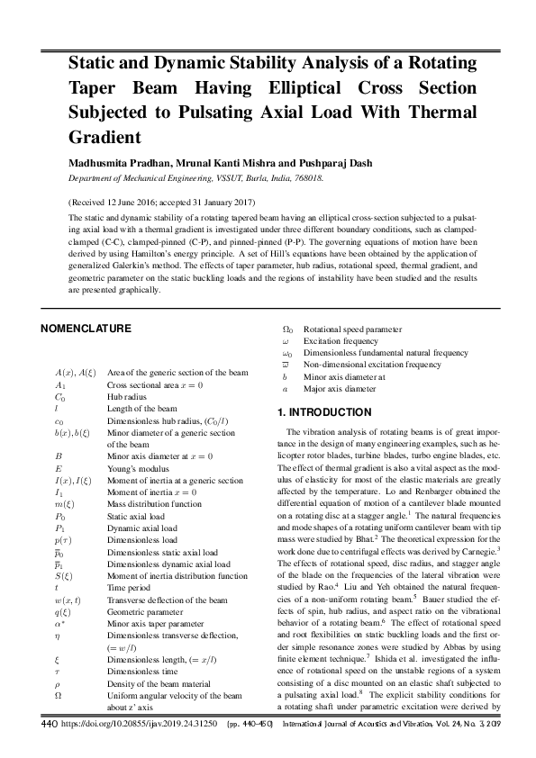 (PDF) Static and Dynamic Stability Analysis of a Rotating Taper Beam Having Elliptical Cross ...