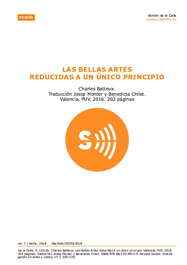 (PDF) Charles Batteux. Las Bellas Artes reducidas a un único principio