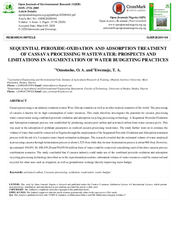 (PDF) Sequential Peroxide-Oxidation and Adsorption Treatment of Cassava ...