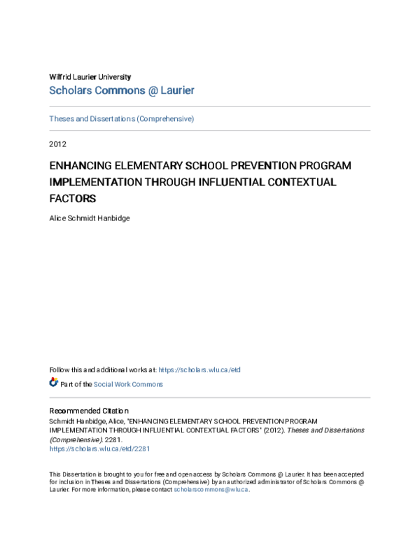 (PDF) Enhancing Elementary School Prevention Program Implementation ...