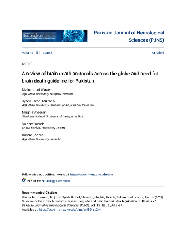 (PDF) A review of brain death protocols across the globe and need for ...