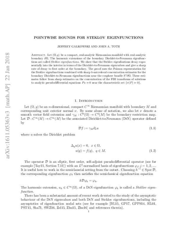 (PDF) Pointwise Bounds for Steklov Eigenfunctions