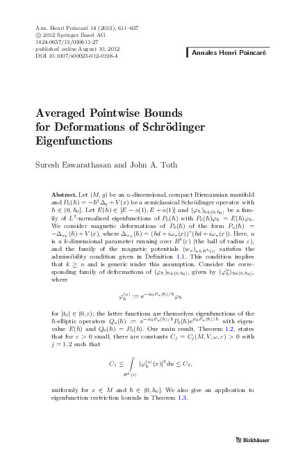 (PDF) Averaged Pointwise Bounds for Deformations of Schrödinger Eigenfunctions