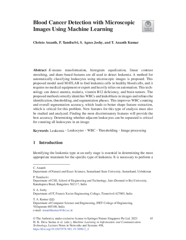(PDF) Blood Cancer Detection with Microscopic Images Using Machine Learning