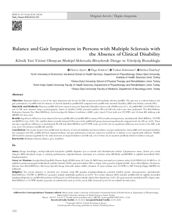 (PDF) Balance and Gait Impairment in Persons with Multiple Sclerosis ...