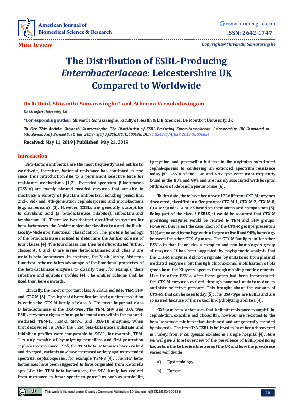(PDF) The Distribution of ESBL-Producing Enterobacteriaceae ...