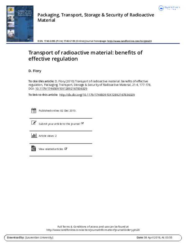 (PDF) Transport of radioactive material: benefits of effective regulation