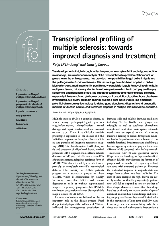 (PDF) Transcriptional profiling of multiple sclerosis: towards improved diagnosis and treatment